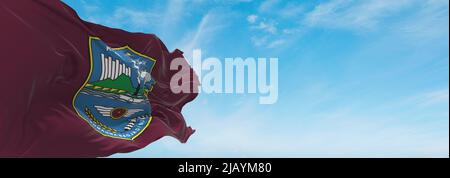 official flag of Banjar City Indonesia at cloudy sky background on ...
