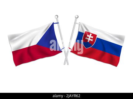 Czech flag waves on a flagpole, white background raster Stock Photo - Alamy
