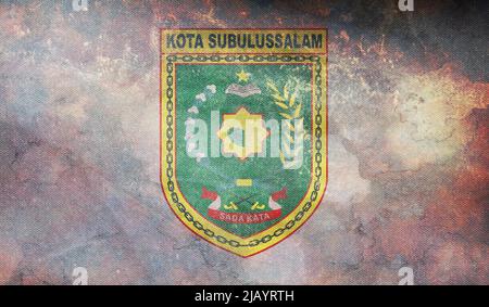 official flag of Subulussalam City Indonesia at cloudy sky background ...