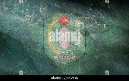 official flag of West Kalimantan Indonesia at cloudy sky background on ...