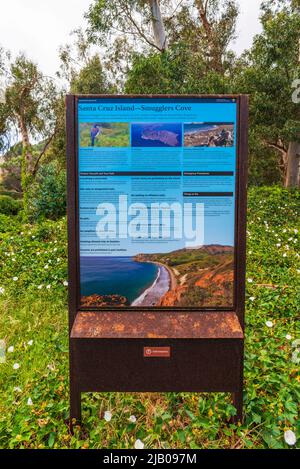Interpretive sign at Smugglers Cove, Santa Cruz Island, Channel Islands ...