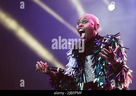 Deborah Anne Dyer mononymously by the stage name Skin performs in Rome ...