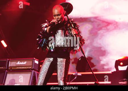 Deborah Anne Dyer mononymously by the stage name Skin performs in Rome ...