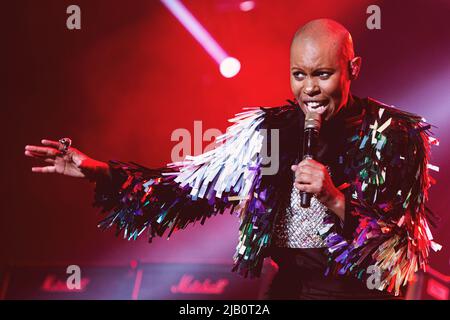 Deborah Anne Dyer mononymously by the stage name Skin performs in Rome ...