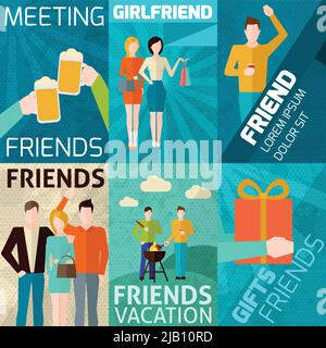 Friends relationships mini poster set with meeting vacations gifts ...