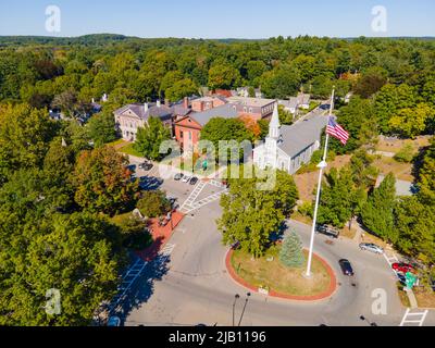 Concord Monument Square aerial view including Holy Family Parish Church ...