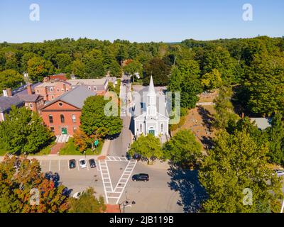 Concord Monument Square aerial view including Holy Family Parish Church ...