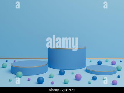 Bright, light sky blue 3D rendering product display podium or stand ...