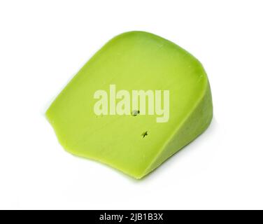 Block of hard cheese with wasabi flavor isolated on white background ...