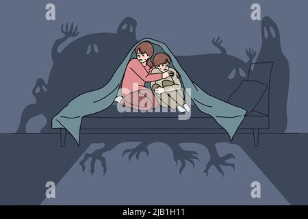 Cartoon little children afraid of ghosts in darkness Stock Vector Image ...