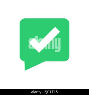 Check mark in speech-bubble vector blue icon or symbol in thin line ...