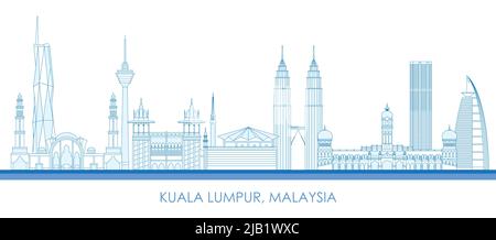 Outline Skyline panorama of city of Kuala Lumpur, Malaysia - vector ...