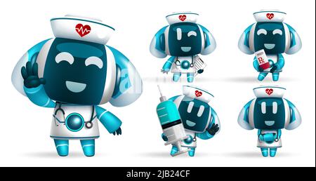 Robot nurse characters vector set. Robotic medical characters in ...