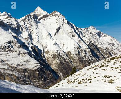 Snowy mountain Matterhorn during the day in winter. Zermatt, swiss alps ...