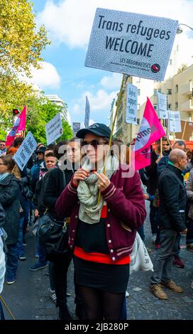 Paris, France, Trans Activist Marching in Trans RIghts Demonstration ...