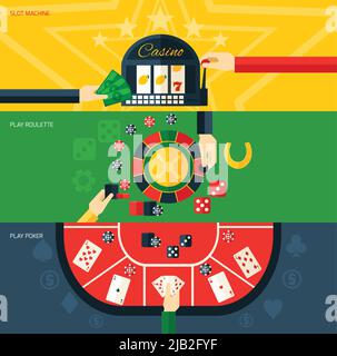 Flat casino elements collection with poker table dices chips bag of ...