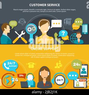 Customer service banners set with call center support feedback isolated vector illustration ...