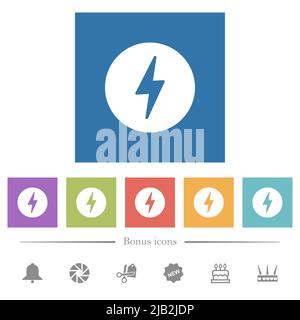Lightning in circle solid white flat icons on color rounded square ...