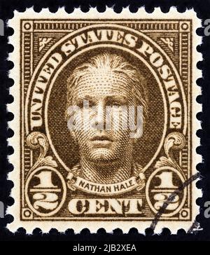 The portrait of Nathan Hale shows the American Revolutionary War hero ...