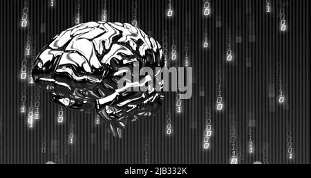 Image of human brain and binary coding data processing over computer ...