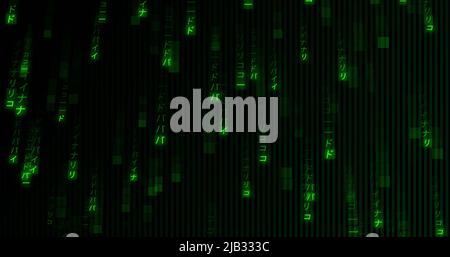 Image of green binary coding data processing over black background Stock Photo - Alamy
