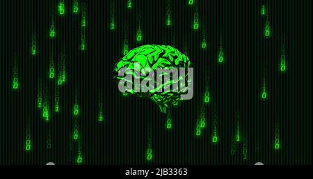 Image of glowing green binary coding moving over black background Stock Photo - Alamy
