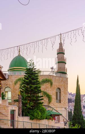 Haifa, Israel - May 28, 2022: The minaret of Abdullah Mosque, in al ...