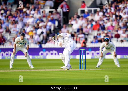 Daryl Mitchell of New Zealand is hit with a ball off Jofra Archer of ...