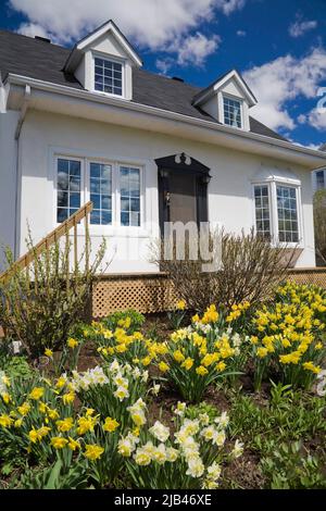 Old circa 1950 Canadiana French Manor style home with white stucco ...