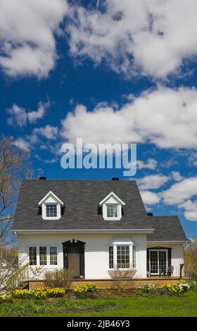 Old circa 1950 Canadiana French Manor style home with white stucco ...