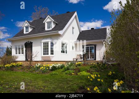Old circa 1950 Canadiana French Manor style home with white stucco ...