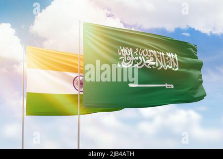 Flags of India and Saudi Arabia as a symbol of diplomatic relations ...