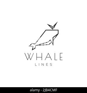 whale origami. Abstract line art whale logo design. Animal origami ...