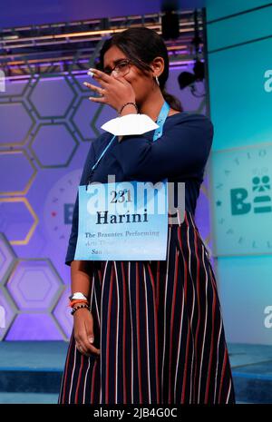 Harini Logan, 14, from San Antonio, Texas, competes during the finals ...
