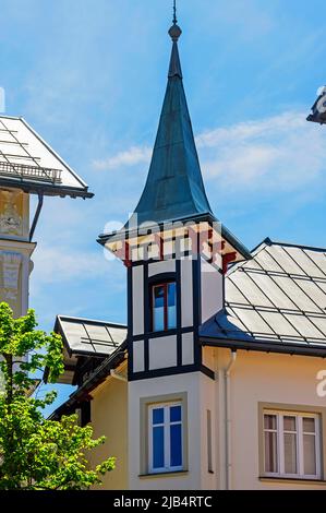 House with turret and dormer windows, Oberstaufen, Allgaeu, Bavaria ...