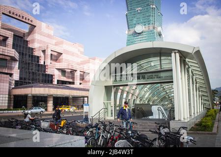 Entrance to the Taipei 101 metro station in Taipei, Taiwan serving the ...