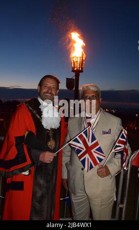 02/06/2022 Gravesend UK The beacon on Windmill Hill Gravesend was lit ...