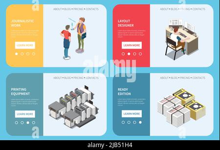 Publishing horizontal banners set with journalist layout designer ...