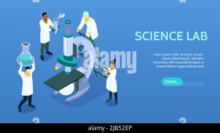 Isometric science laboratory horizontal banner with science lab ...