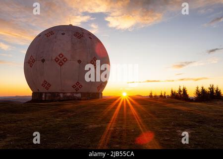 Soviet Pamir radar station, USSR secret military site, dawn at the ...