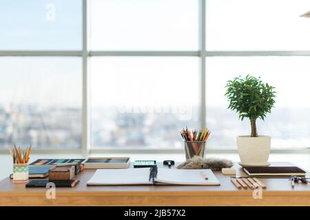 Color pencils for artistic drawing ordered by color gradient, on black ...