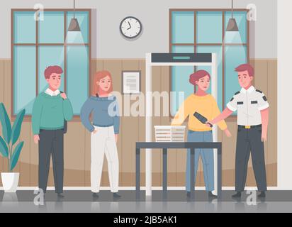 Security guard agency service inspection with room interior and man ...