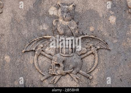 All symbols of death, owl, hourglass, night bird, skull bat and sickle ...