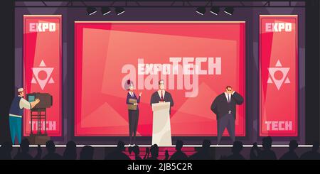 Conference hall background with expo tech presentation symbols flat ...