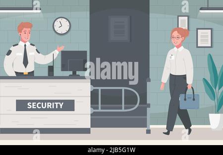 Security guard agency service inspection with room interior and man ...