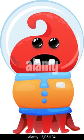Funny scared red alien in spacesuit cartoon vector illustration Stock ...