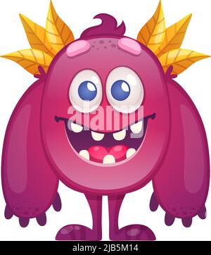 Cute colorful monster with big arms and leaves on head cartoon vector ...