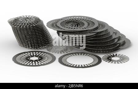 Electromagnetic stator sheets for electric motor 3D rendering Stock ...
