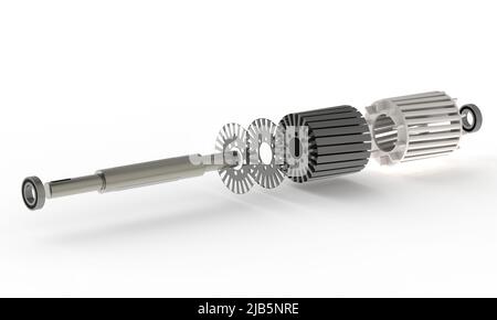 Winding stator for electric motor, exploded view,3D illustration isolated on white background ...