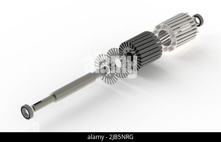 Winding stator for electric motor, exploded view,3D illustration isolated on white background ...